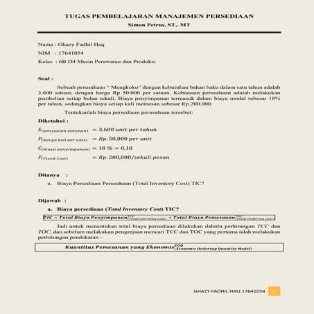 Manajemen persediaan tugas [ghazy fadhil haq 17641054] | PDF