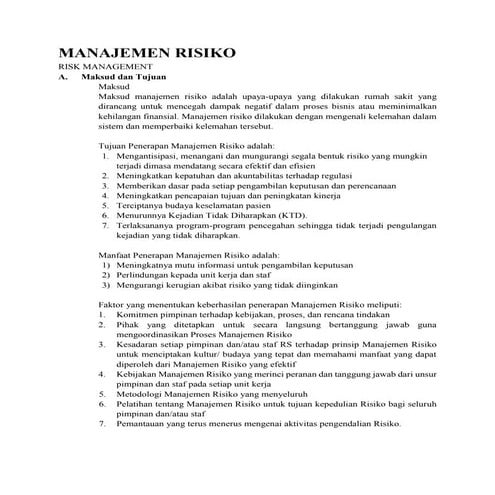 manajemen risiko di puskesmas dari kemenkes | PDF