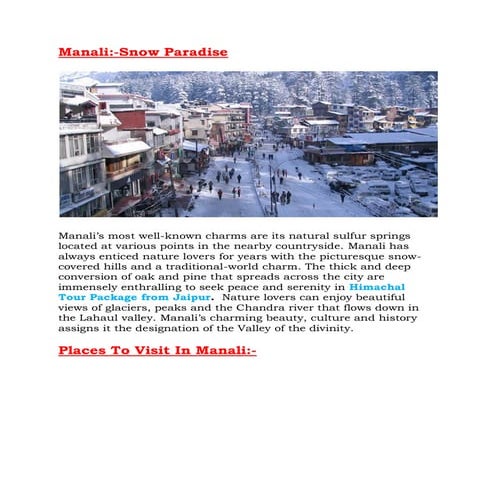 Manali Tour Package | PDF