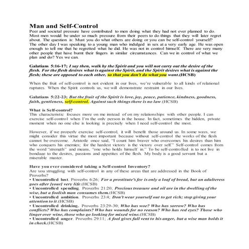 Man and Self-Control | DOCX