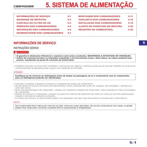 Manaul de serviço cbr900 rr fireblade (~1999) diagrama | PDF