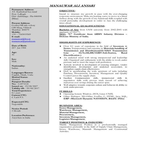 Manauwar cv | DOCX