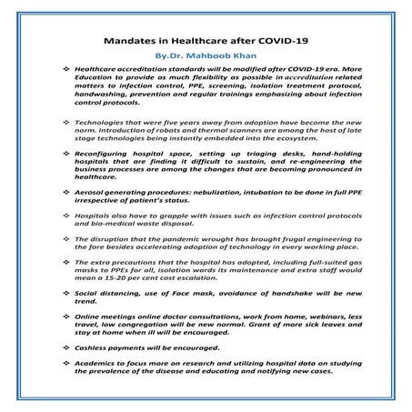 Mandates in healthcare after covid-19 By.Dr.Mahboob Khan | PDF