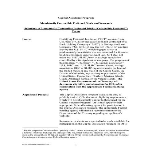 Mandatorily Convertible Preferred Stock And Warrants 02 2009 | PDF