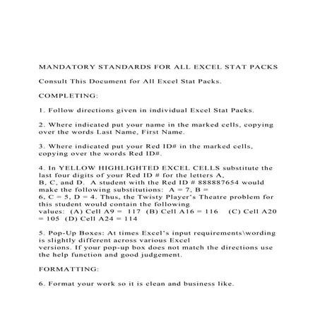 MANDATORY STANDARDS FOR ALL EXCEL STAT PACKS Consult Thi.docx