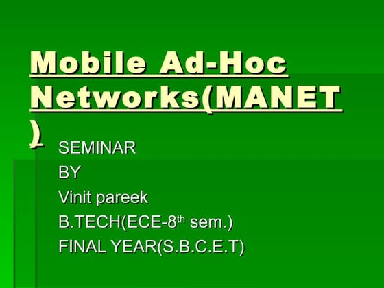 Mobile Ad hoc Networks | PPT