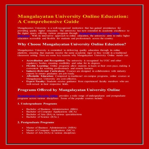 Mangalayatan University Online Education | PDF