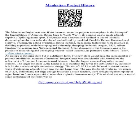 Manhattan Project Essay | PDF