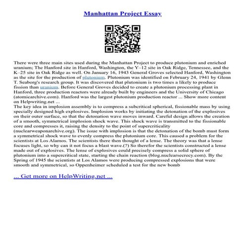 Manhattan Project Essay | PDF