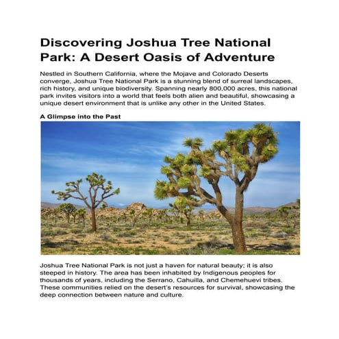 Discovering Joshua Tree National Park: A Desert Oasis of Adventure | PDF