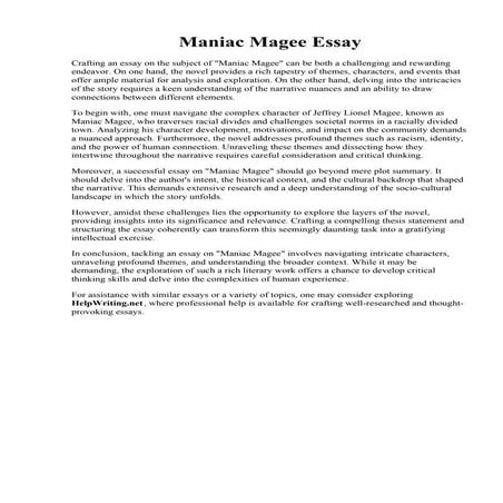 Maniac Magee Essay | PDF