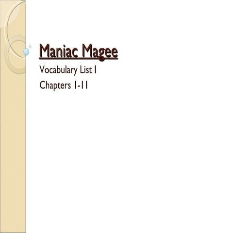 Maniac Magee Vocab 1 | PPT