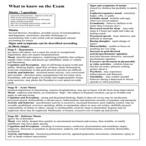 Mania notes and questions | PDF