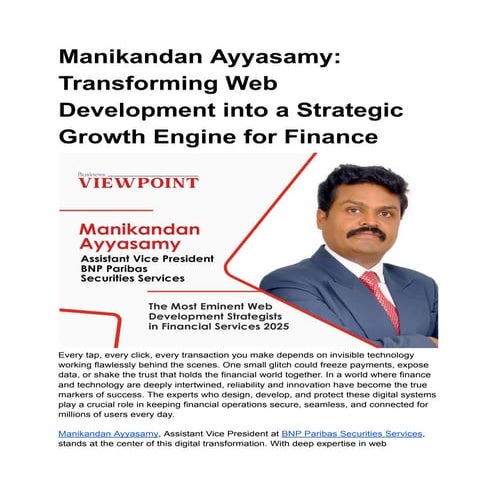 Manikandan Ayyasamy_ Transforming Web Development into a Strategic ...