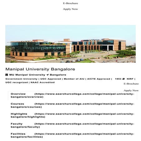Manipal University Bangalore: Courses, Fees, Hostel & Admission 2029 | PDF