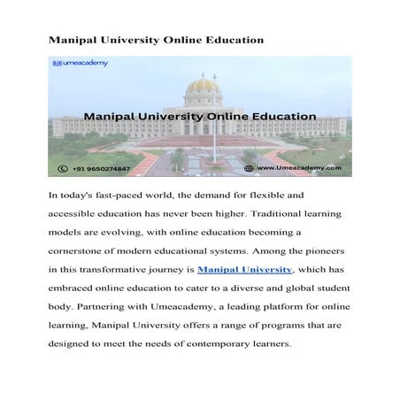 Manipal University Online Education/ online MBA | PDF