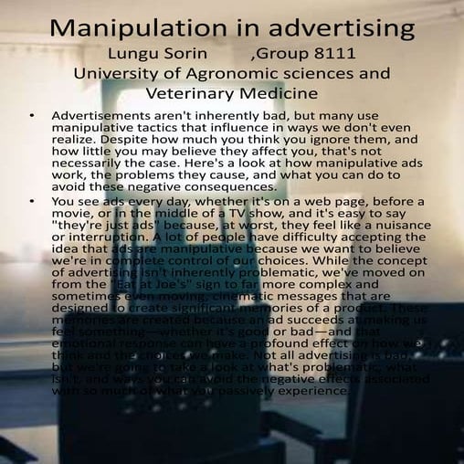Manipulation in advertising | PPTX | Advertising Industry | Industries