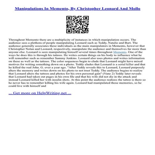 Manipulations In Memento, By Christopher Leonard And Mollo | PDF