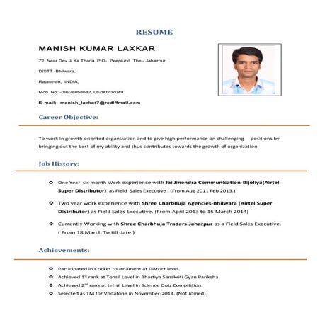 Manish cvm | DOC | Career Planning | Careers