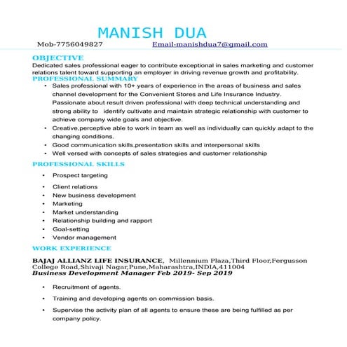 Manish sales resume | PDF