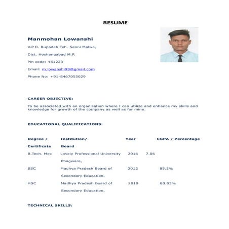 Manmohan resume | DOC | Technology & Computing