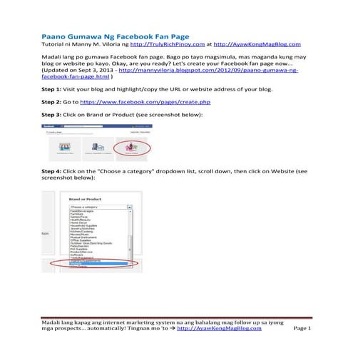 Paano Gumawa Ng Facebook Fan Page, Tutorial ni Manny M. Viloria | PDF