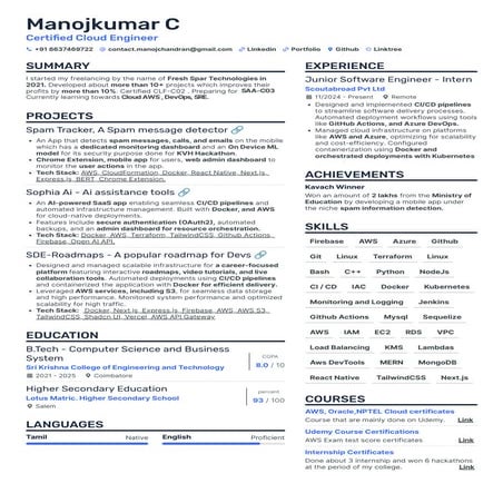 Manojkumar-Chandrasekar DevOps Engineer Resume | PDF
