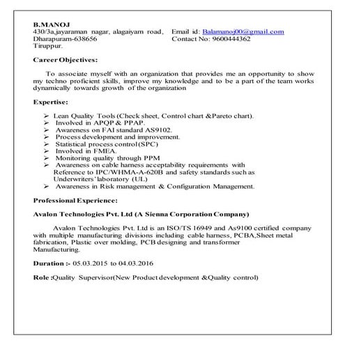 Manoj resume copy | PDF