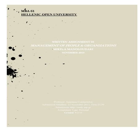 Management of People and Organisations (MBA) | Written Assignment | DOCX