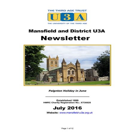 Mansfield U3A Newsletter: July 2016 | PDF | Rail Travel | Travel Type