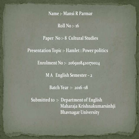 Hamlet: Power politics | PPTX