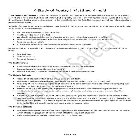 A Study of Poetry | Critical Essay by Matthew Arnold | PDF | Poetry ...