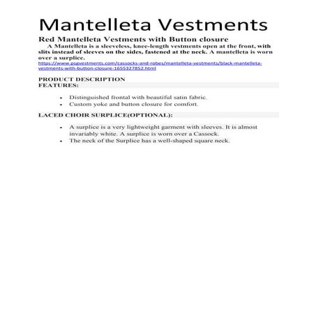 Mantelleta Vestments | PDF