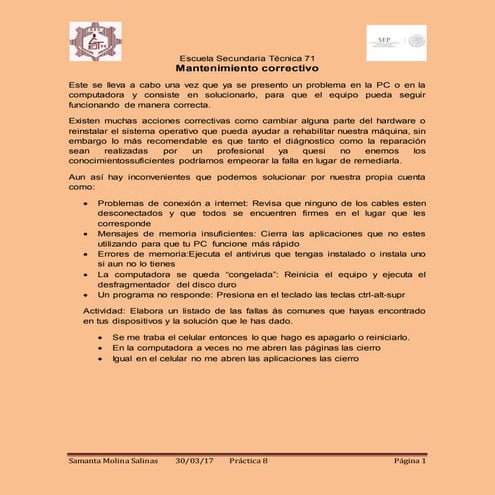 Mantenimiento correctivo | DOCX | Computing | Technology & Computing