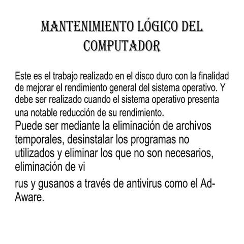 Mantenimiento lógico del computador | PPT | Computing | Technology & Computing