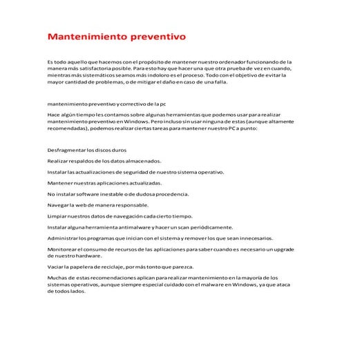 MANTENIMIENTO PREVENTIVO DEL COMPUTADOR | DOCX