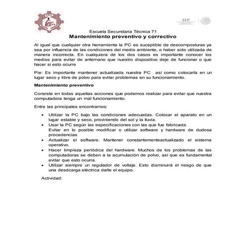 Mantenimiento preventivo y correctivo | DOCX | Computing | Technology & Computing