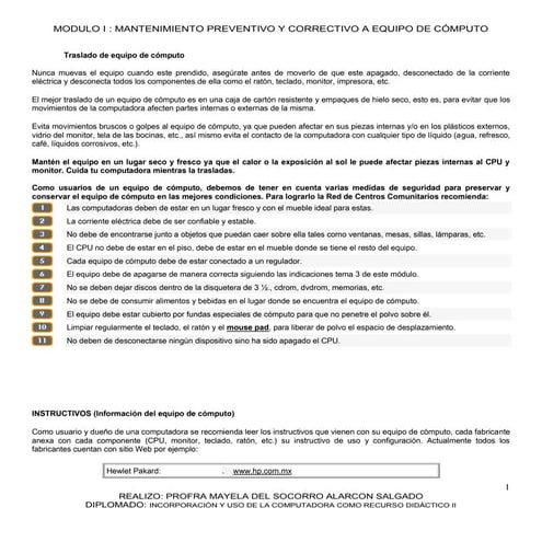 Mantenimiento preventivo y correctivo a equipo de computo | PDF | Computer Peripherals | Computing