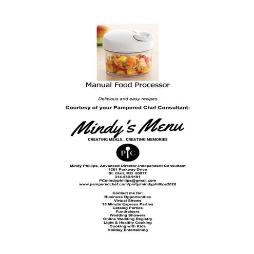 Pampered Chef Brownie pan-cookbook-Mindy's Menu | PDF