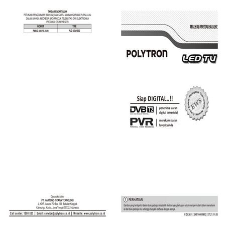 Manual book polytron LED TV siap Digital | PDF