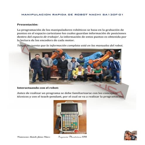 Manual para programar brazo robotico industrial nachi | PDF
