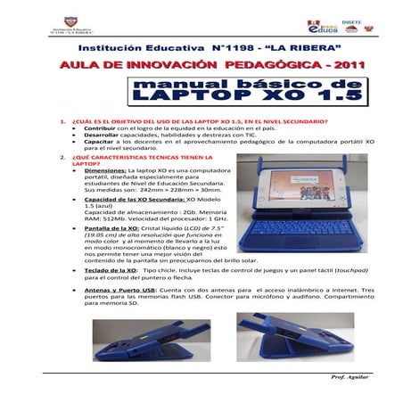 Manual basico laptop xo 1.5 secundaria a color | PDF