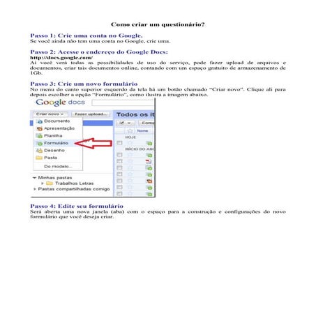 Manual de criação de questionário no Google docs | PDF