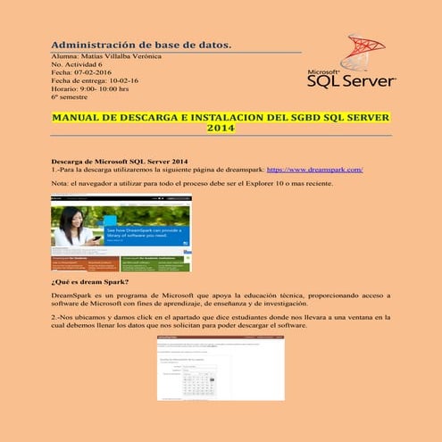 Manual de descarga e instalacion del sgbd sql server 2014 | PDF