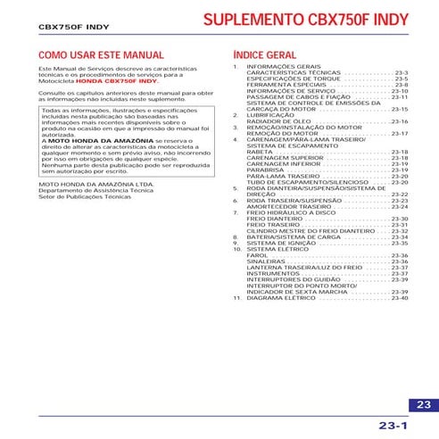 Manual de serviço supl cbx250 | PDF