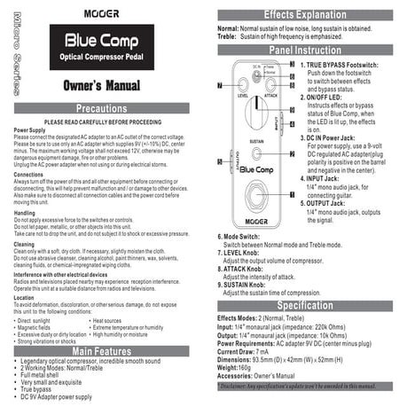 Manual do pedal Mooer MCS1 Blue Comp (PORTUGUÊS) | PDF