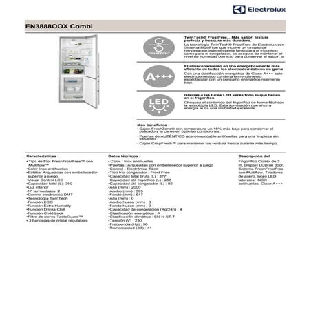 Manual electrolux frigorífico en3853mox | PDF