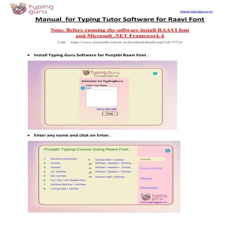 Manual for typing tutor for punjabi raavi font | PDF