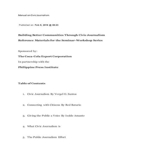 Manual on Civic Journalism | PDF