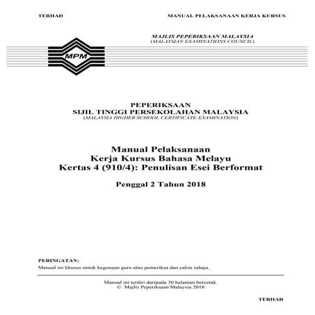 9404 Manual pelaksanaan KK BM P2 2018 | PDF